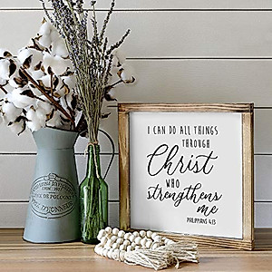 I Can Do All Things Through Christ Wall Art Sign 12x12 Inch, Christian Wall Art, Bible Verse Wall Decor Scripture Wall Art Philippians 4 13 Wall Decor Wooden Bible Verse Sign Farmhouse Wall Décor