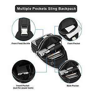 SEAFEW Small Black Tactical Sling Bag Crossbody Backpack Shoulder Bag for Men Women, Daypack Anti-Theft Cross Body Motorcycle Chest Bags, One Strap Backpack for Walking Biking Travel Cycling