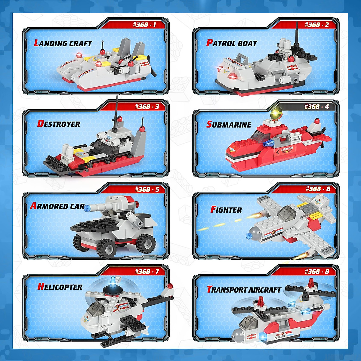 WishaLife City War Military Battleship Toy Building Blocks Set, with Army Truck Toys, Car Toys, Boat Toy, Airplane Toy, Helicopter Toy, WW2 Construction Toys Gift for Kids Boys Girls Aged 6 Plus