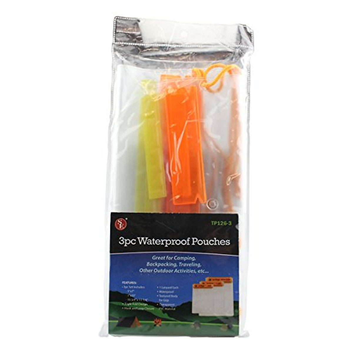 SE Set of 3 Waterproof Plastic Pouches with Hook and Loop Closure - TP126-3