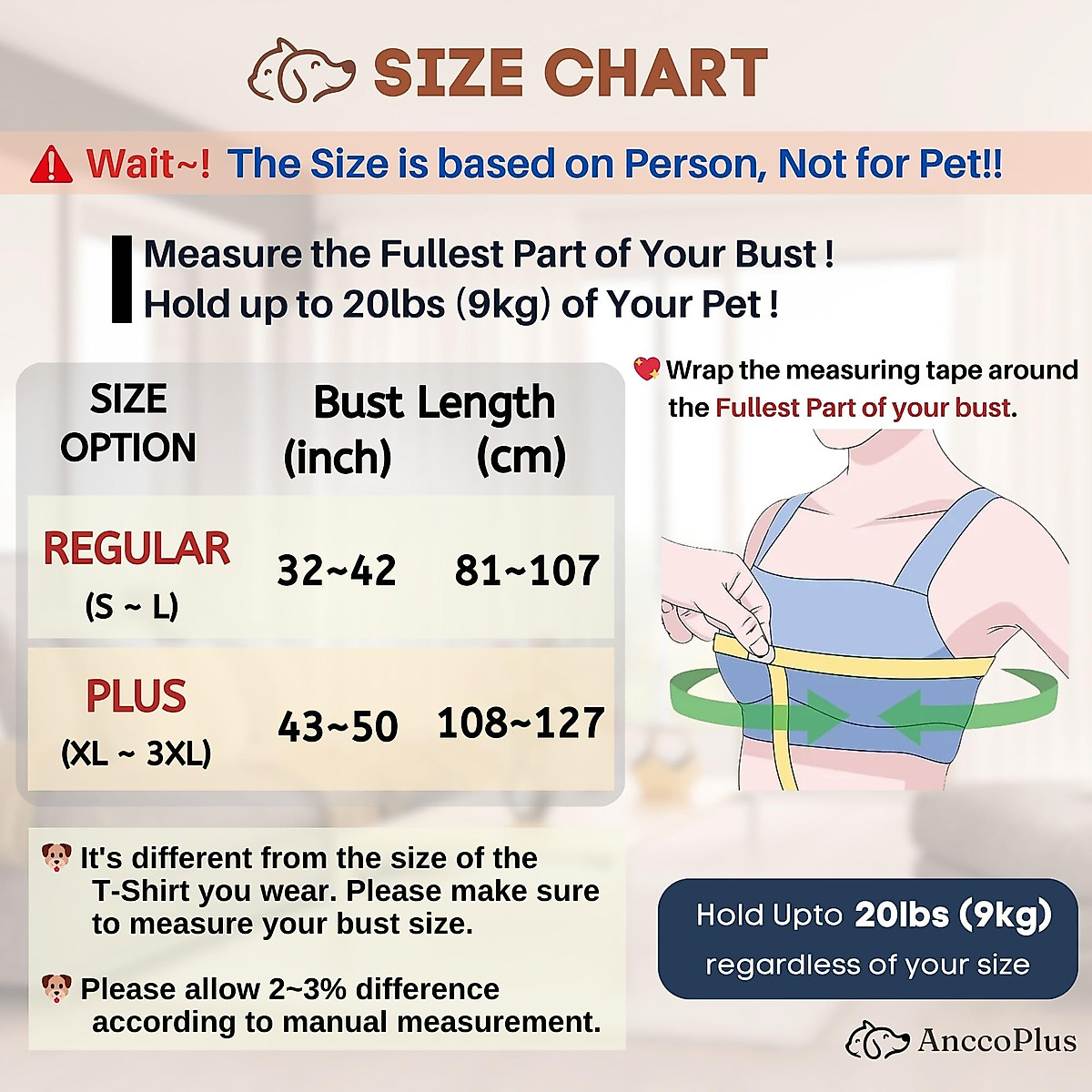 AnccoPlus Dog Carriers for Small Dogs, Front Facing Small Dog Carrier, Hands Free Pet Carrier, Size Adjustable Cat Carriers, Reducing Back Pain, Safe Soft Cotton Cat Sling (Regular, Heather Gray)