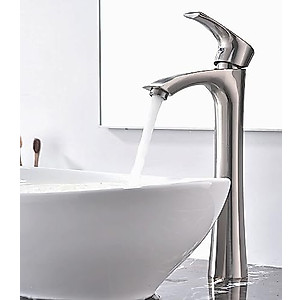 KINGO HOME Contemporary Single Handle Tall Vessel Sink Brushed Nickel Vanity Bathroom Faucet, Basin Mixer Tap