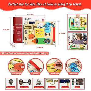 Smartwo Double-Sided Busy Board, 20+ Montessori Activities Wooden Sensory Toy for Preschool Educational Learning, Train Kid’s Fine Motor, Concentration, and Life Skill Abilities