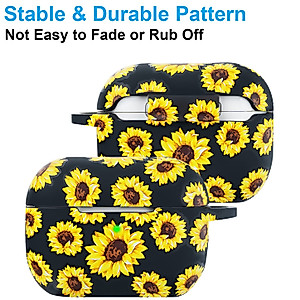 Flower Airpods Pro 2 Case Soft Silicone 2022 - YOMPLOW Case Cover Flexible Skin for Apple AirPod Pro 2nd Charging Case Floral Print Cute Women Girls Protective Skin with Keychain - Black/Sunflower