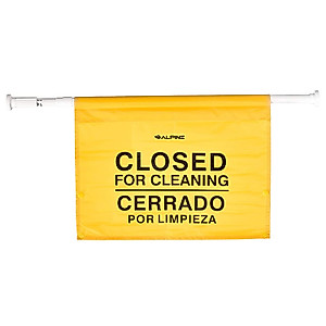 Alpine Restroom Closed for Cleaning Sign, Commercial Door Barricade Sign, English & Spanish Bathroom Sign, Yellow Safety Hanging Sign for Cleaning In Progress Restroom