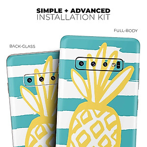 DesignSkinz Striped Mint and Gold Pineapple Protective Vinyl Decal Wrap Skin Cover Compatible with The Samsung Galaxy S20 (Screen Trim & Back Glass Skin)