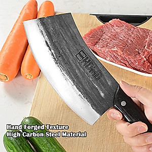 HDMD Cleaver Knife Meat Cleaver Knife for Meat Cutting, Real Hand Forged Knife High Carbon Steel Knife, Butchers Knife Meat Knife for Home and Outdoor Camping, BBQ