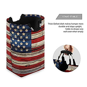 WELLDAY Laundry Hamper with Handle Old Painted American Flag Laundry Baskets Foldable Dirty Clothes Basket Large Storage Laundry Organizer