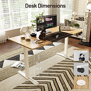 Monomi Electric Standing Desk, 55 x 28 inches Height Adjustable Desk, Ergonomic Home Office Sit Stand Up Desk with Memory Preset Controller (Natural Top/White Frame)