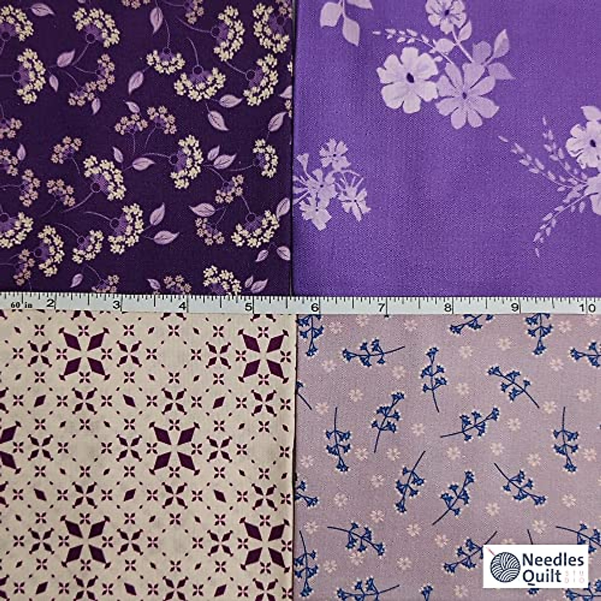 Needles Quilt Studio - 8 Fat Quarters 22" X 18" (Amethyst Garden) | Cotton Quilting Fabric Bundles - Quarter Yard Material for Sewing & Quilters - Precut Bundle Pattern Cloth Packs