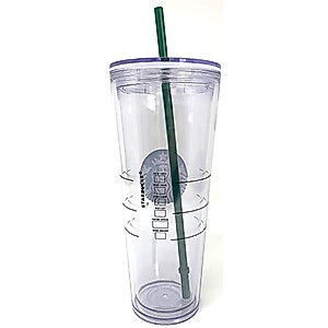 Starbucks Cold Cup Clear Venti Tumbler Traveler With Green Straw Logo - 24 oz