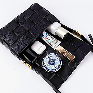 DAENO Woven Crossbody Bags for Women, Shoulder Braided Bag, Padded Cassette Leather Handbag Purse for Women (Black)