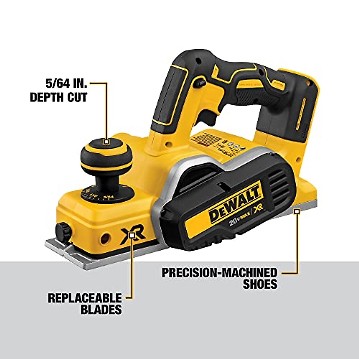 DEWALT 20V MAX Planer, 30,000 Cuts Per Minute, 2 mm Cut Depth, Brushless Motor, Bare Tool Only (DCP580B)