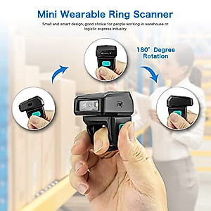 NETUM Bluetooth 2D QR Ring Barcode Scanner, Wearable Mini Bar Code Reader with Charging Cradle and Built-in Memory, Fast and Precise scanning - RS9000