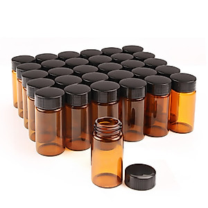 Cositina 20ml Amber Glass Sample Vials with Screw Cap,Empty Refillable Travel Glass Liquid Sampling Lab Storage Vials for Essential Oils,Perfumes, Lab Chemicals-Pack of 30