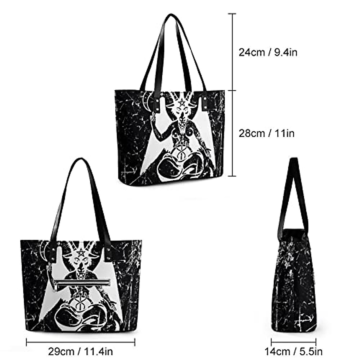 Satanic Goat Baphomet Large Leather Tote Bag Personalized Handbag Fashionable Handle Shoulder Purses for Women