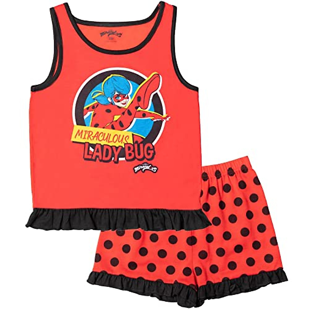 Miraculous Ladybug Big Girls Pajama Shirt and Shorts Polka Dots Red 14-16