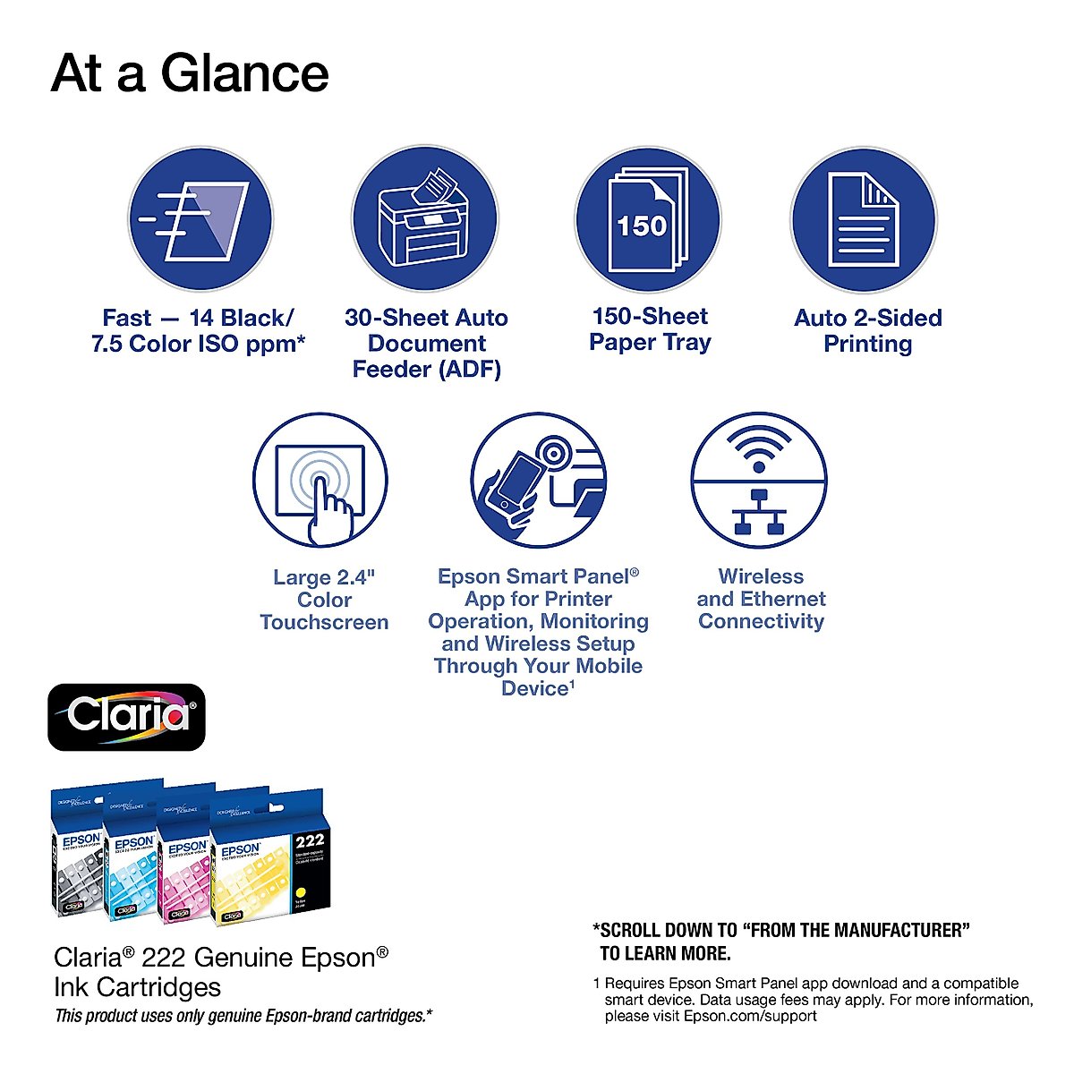 Epson EcoTank ET-2800 Wireless Color All-in-One Cartridge-Free Supertank Printer & Workforce WF-2960 Wireless All-in-One Printer with Scan, Copy, Fax, Auto Document Feeder