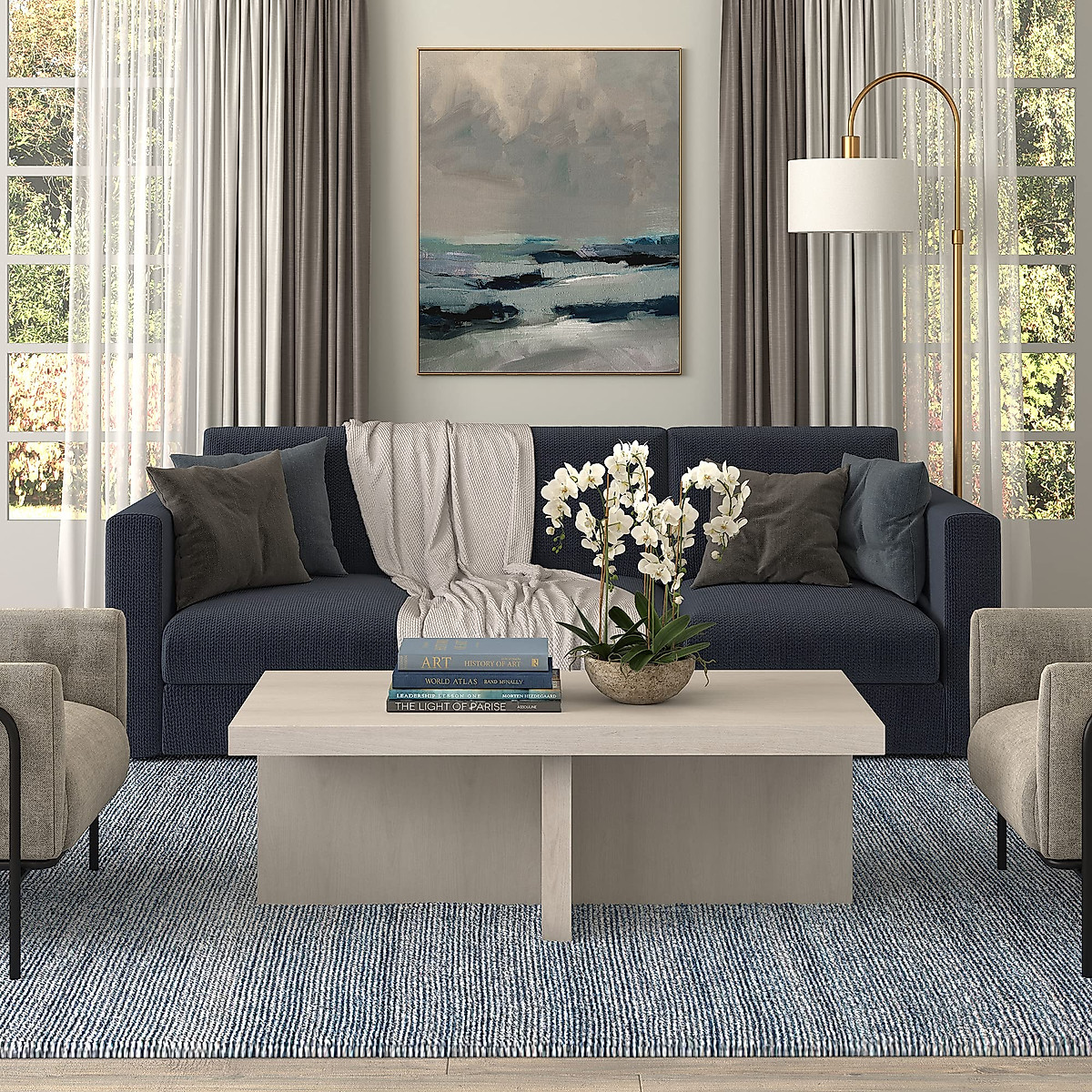 Henn&Hart 44" Wide Rectangular Coffee Table in Alder White, for Home, Living Room, Bedroom, Entertainment Room, Office