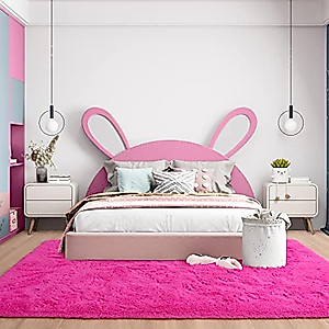 Noahas Fluffy Bedroom Rug Plush Fuzzy Rugs for Kids Room Living Room, Soft Shaggy Nursery Rug Furry Floor Carpet Modern Indoor Bedroom Decor Cute Boys Girls Room Rug, 4x5.3 Feet, Hot Pink