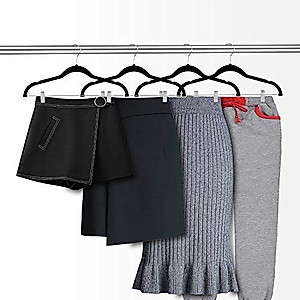 OIKA Pants Hangers 20-Pack,16.7-Inch Long Velvet Hangers with Adjustable Clips, Non-Slip, Space-Saving for Trousers, Skirts, Coat, Dresses, Tank Tops-Black Hangers