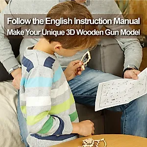 ROKR 3D Wooden Puzzle DIY Building Toys Mechanical Model - Multi-Player Game with Wood Targets &Rubber Bands, Gifts for Adults