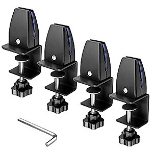 JSFURN Sneeze Guard Support Clamps 4 pcs, Adjustable Office Partition Clamp, Acrylic Desk Divider Clamps, Plexiglass Partition Clips, Aluminum Privacy Panel Clips, Punch-Free Partition Clips (Black)