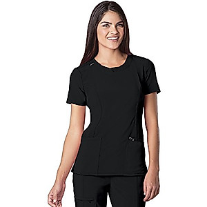 Cherokee Round Neck Scrub Tops for Women – 4-Way Stretch with Certainty Fabric Technology*, Superior Performance and Comfort, Infinity Uniforms Plus Size 2624A, 2XL, Black