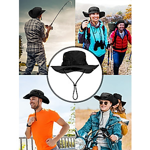 Boao 2 Pieces Sun Hats for Men Women Wide Brim Safari Bucket Hat Boonie Hat UV Protection Fishing Hiking Summer(Black)