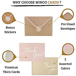 100 PK Bulk Thank You Cards with Envelopes - 5 x 3.5 Inches Wedding Thank You Cards Baby Shower Bridal Shower Personalized Thank You Notes for Small Business Graduation Funeral Birthday (2 colors)