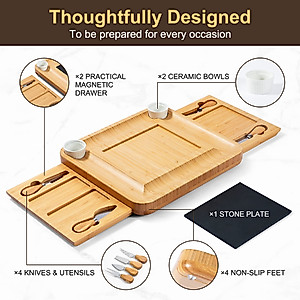 Bellsal Extra Large Charcuterie Board Set with 2 Drawers, Bamboo Cheese Board and Knife Set, House Warming Gifts New Home, Anniversary & Wedding Gifts for Couple, Housewarming Gift New House