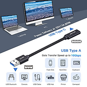ELECTOP [10Gbps] USB C Female to USB Male Adapter Cable, USB 3.1 GEN 2 USB C Converter, Support Double Sided 10Gbps Data Transfer & Power Charging, USB A 3.1 to USB-C Cable