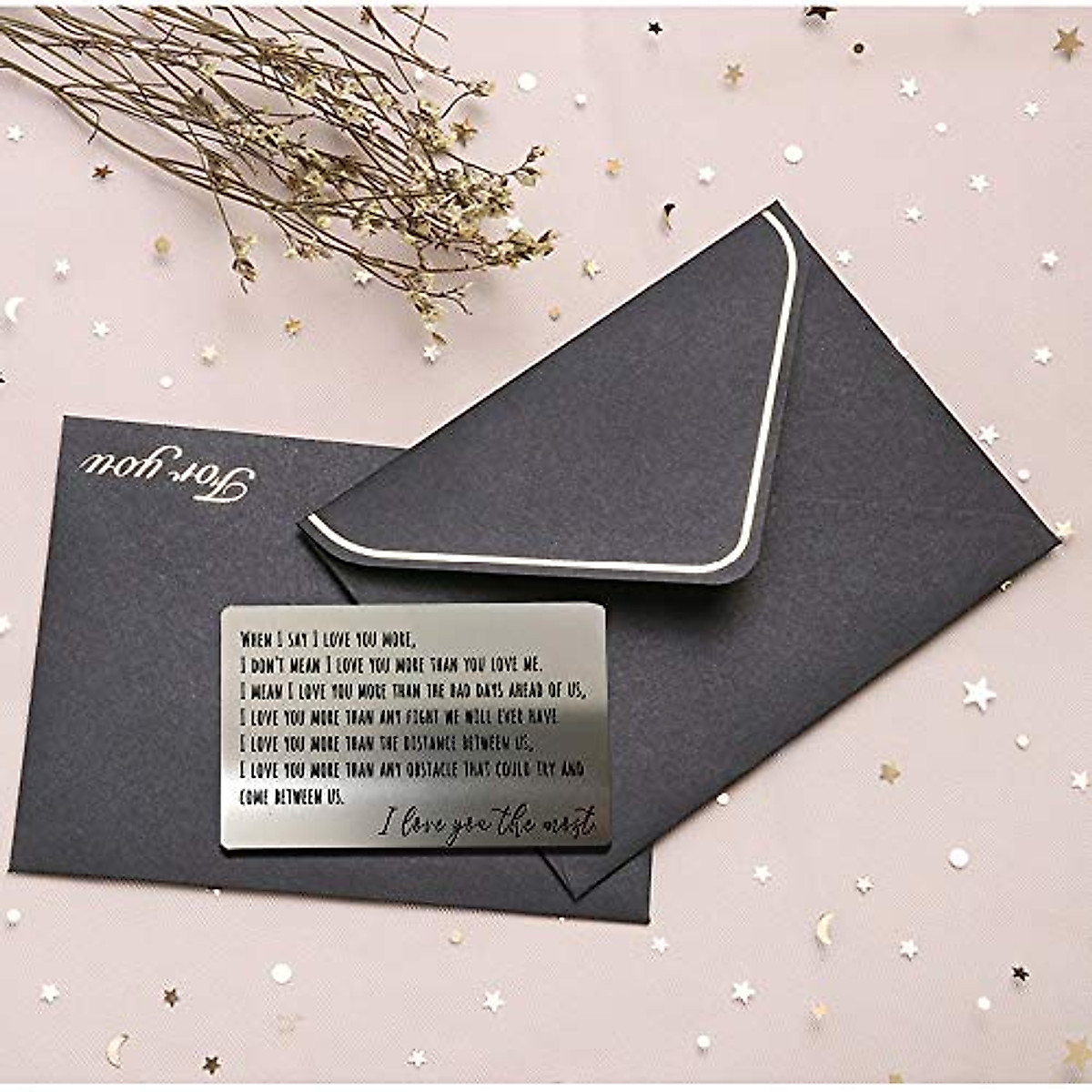 TUWUNA When I Say I Love You More Anniversary Card, I Love You Gifts for Her Him, Anniversary Card Gift for Husband Men,Birthday Wallet Card for Girlfriend Boyfriend(Silver-1)