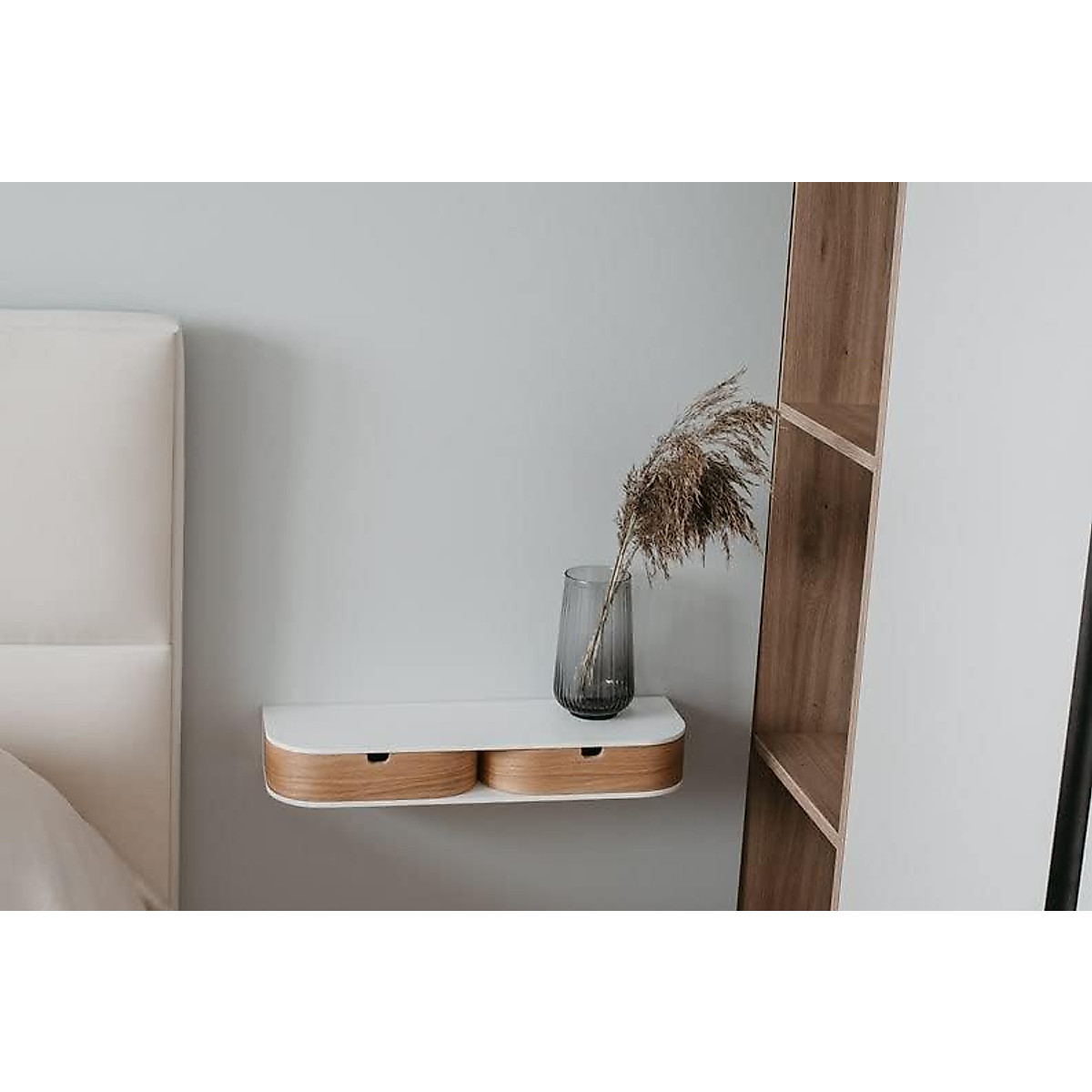 SELCOA Entryway Retro Floating Console, Modern Floating Wooden Bedside Table Shelf Drawer, Mounted Wall nightstand (Black,Double)