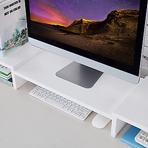 SUPERJARE Large Monitor Stand Riser, Adjustable Screen Stand for Laptop Computer/TV/PC, Upgrade Length Desktop Organizer - White