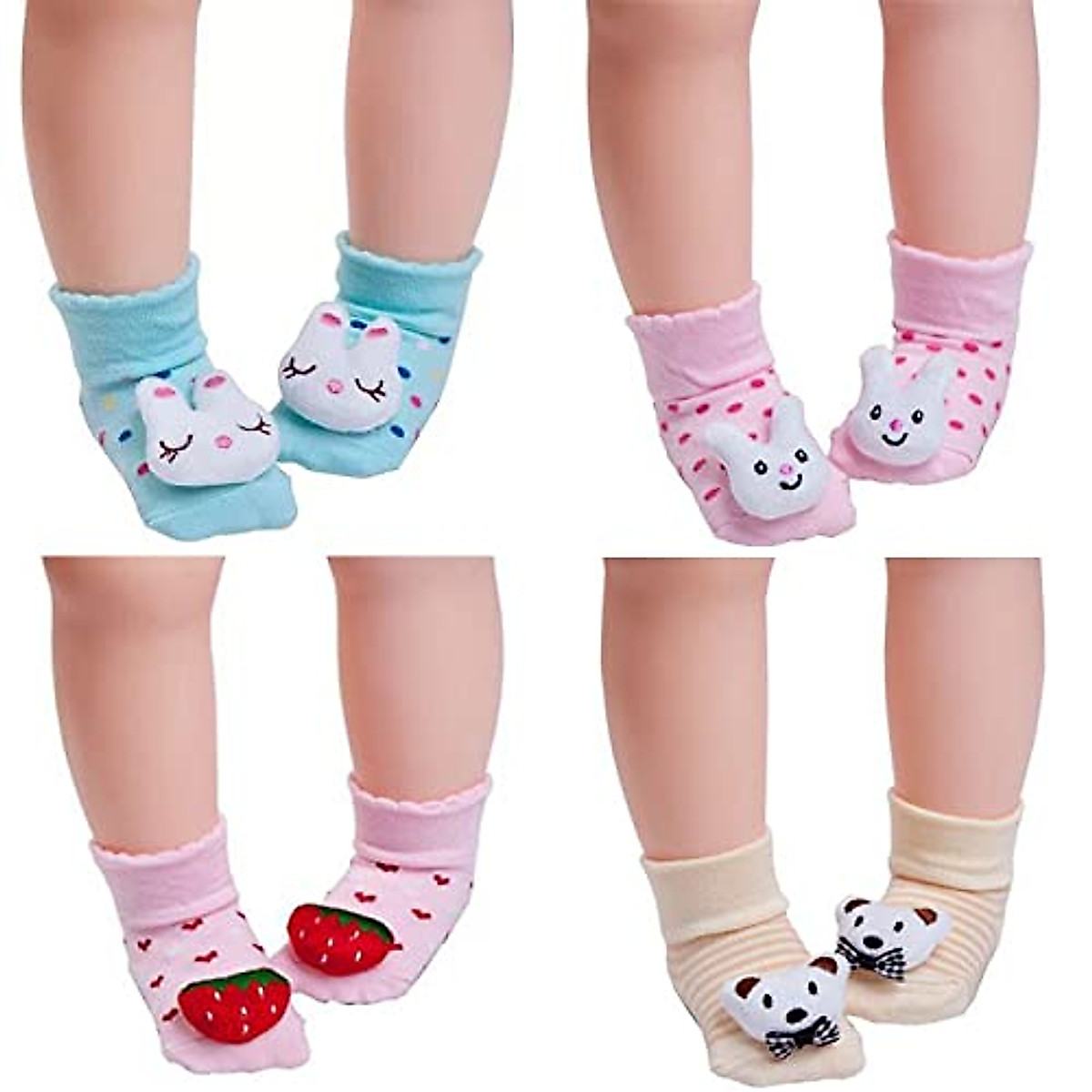 FedMois 6 pairs Baby 3D Cartoon Anti-Skid Booties Socks Slippers Shoes, girls, 0-9 Months