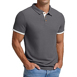 Sailwind Men's Waffle Knit Short Sleeve Casual Polo Shirts Dark Gray