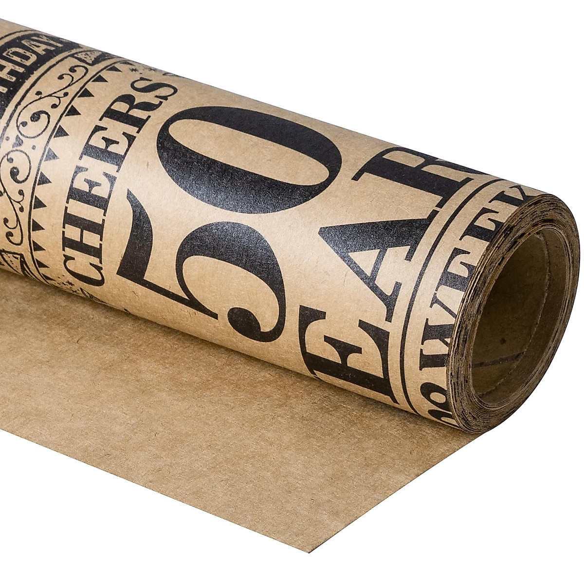 RUSPEPA Scented Kraft Wrapping Paper Roll - Mini Roll - Black 50 Years Design with Fragrance Great for Birthday, Party, Holiday - 17 inches x 16.4 feet - 50th Birthday