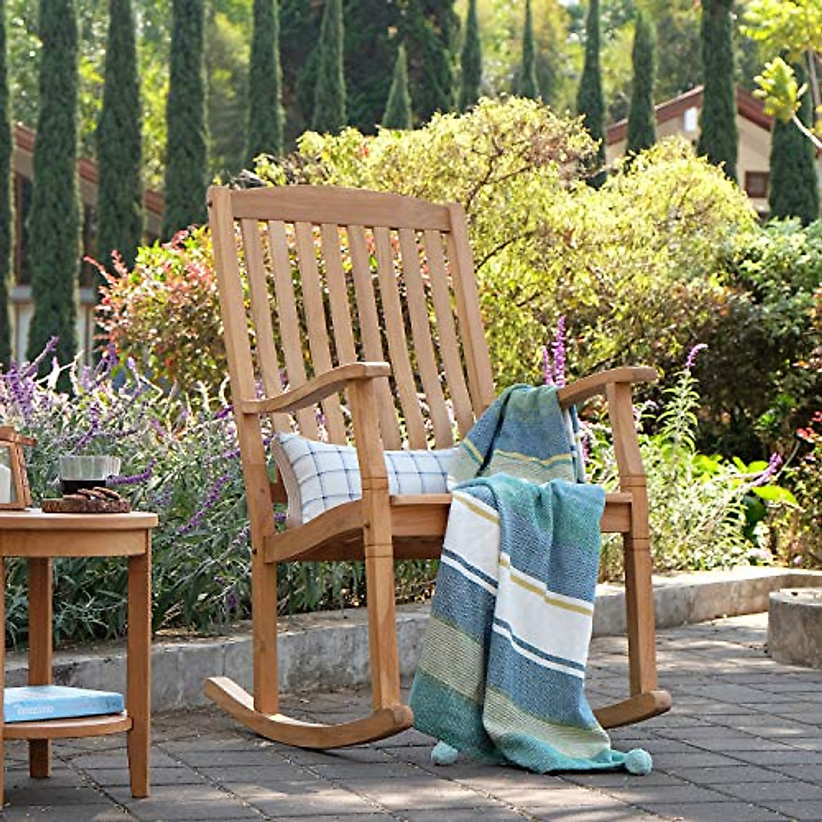 Cambridge Casual Wooden Arie Patio Porch Rocking Chair for Outdoor, Single Item/Natural Teak