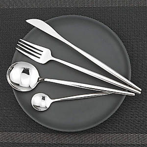 Gugrida 24-Piece Silverware Set - 18/10 Stainless Steel Reusable Utensils Forks Spoons Knives Set, Mirror Polished Cutlery Flatware Set, Great for Family Gatherings & Daily Use (6 set, Silver)