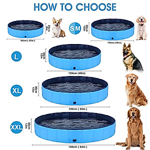 Dog Pool for Extra Large Dogs, Foldable Kiddie Pool Hard Plastic Folding Pet Pools for Dogs, Collapsible Swimming Pool for Kids Slip-Resistant PVC Bathing Tub, XXL 160 * 30CM