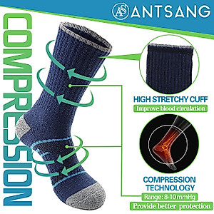 ANTSANG Merino Wool Socks for Men & Women Thermal Winter Hiking Warm Thick Athletic Crew Cozy Boot Work Gift Socks Stocking Stuffers 5 Pairs (Orange/Green/Blue/Black/Dark Grey A,L)