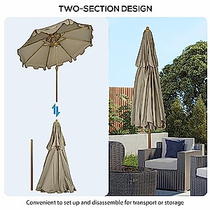 Outsunny 9' Patio Umbrella with Push Button Tilt and Crank, Double Top Ruffled Outdoor Market Table Umbrella with 8 Ribs, for Garden, Deck, Pool, Brown