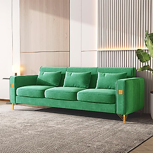 YiaFurio Luxury 3 Seater Sofa Modern Vlevet Couch with Comfortable Armrest & Golden Metal Legs,Comfy Couches with Deep Seat,86.61 Inch Sofas for Living Room Bedroom