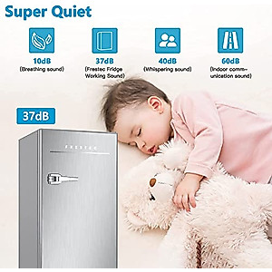 Frestec 3.1 Cu.Ft Mini Fridge for Bedroom, Retro Mini Refrigerator with freezer, Dorm Fridge with Freezer, Compact Small Fridge Perfect for Room and Office, Adjustable Temperature(with Handle, Silver)
