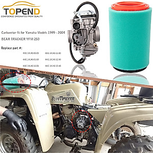 YFM250 Carburetor Replace # 4XE-14140-13-00 Fits for 1999 2000 2001 2002 2003 2004 Yamaha Bear Tracker 250 Yfm250X Yfm250Xh Yfm250XM & More ATV Carb