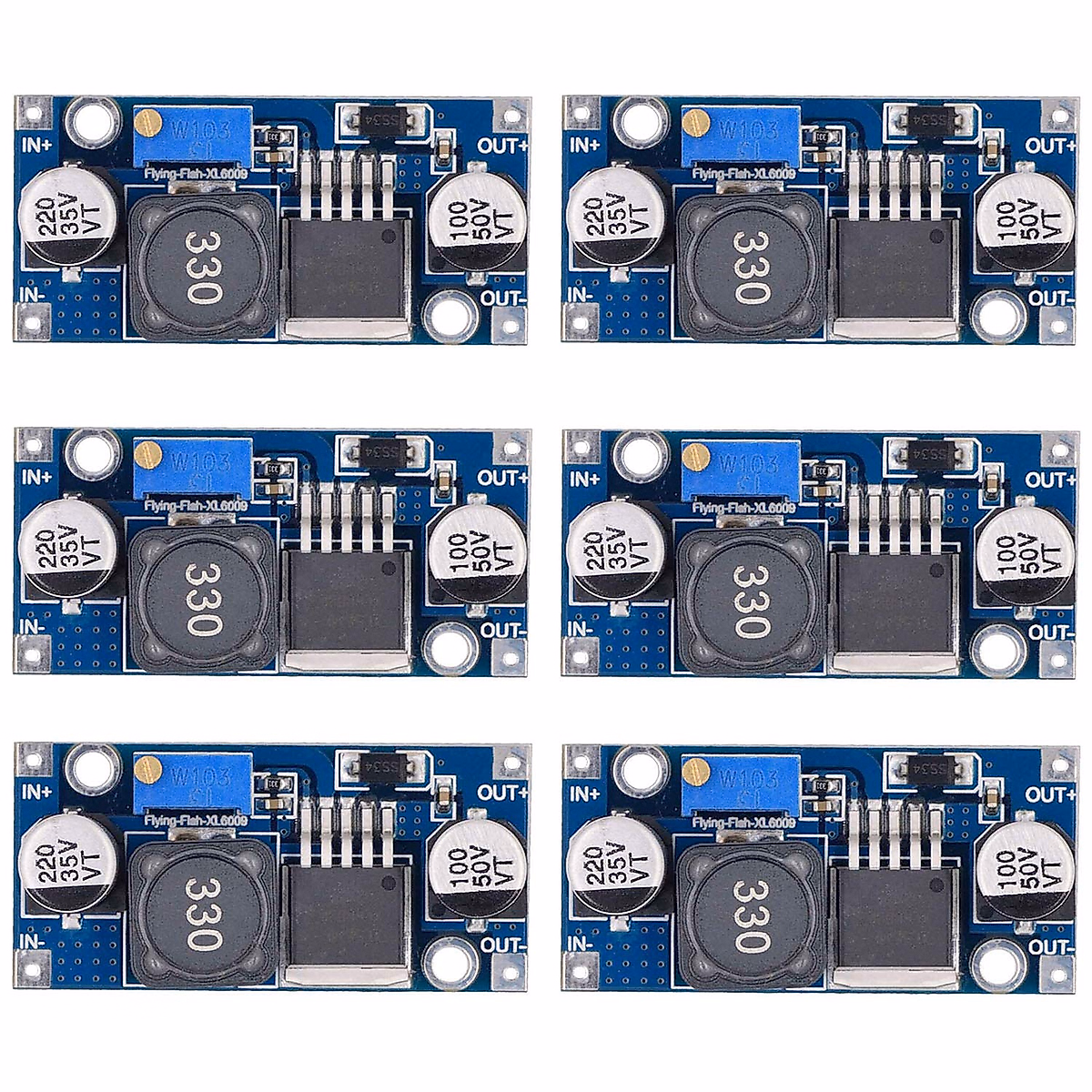 Valefod XL6009 DC to DC Boost Converter 3.0-30V to 5-35V Step-up Transformer Power Module, Pack of 6