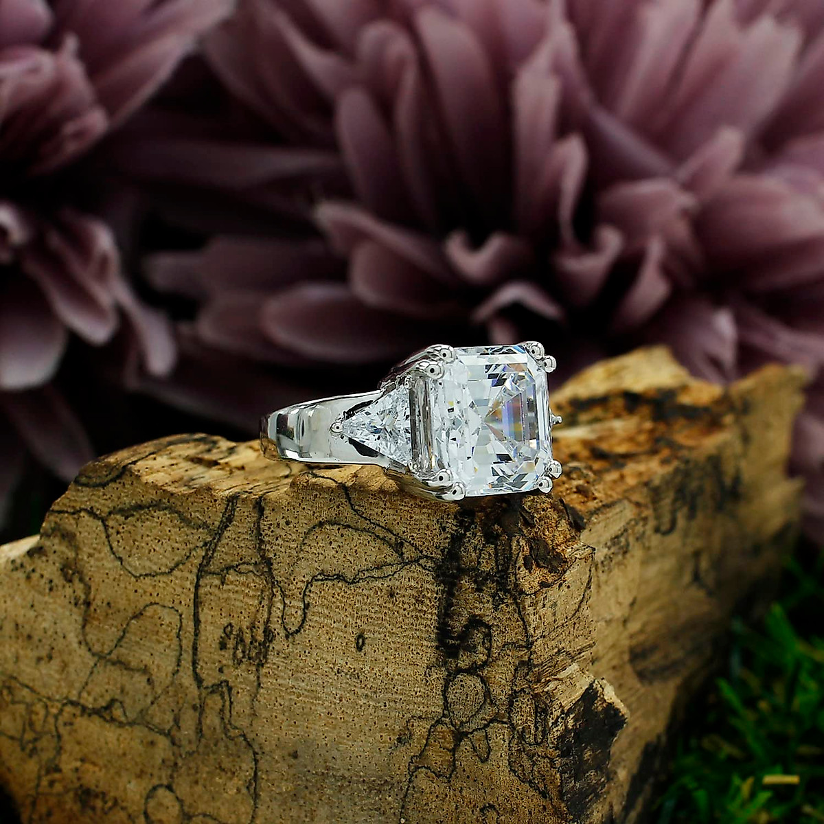 AFFY Asscher & Trillion Cut White Cubic Zirconia Engagement Ring in 925 Sterling Silver (7.50 cttw) Ring Size-4