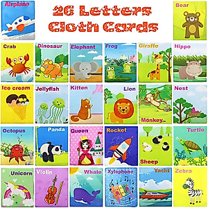 Adpartner Baby Soft Alphabet Cards Toy, 26Pcs ABC Learning Flash Cards with Drawstring Storage Bag, Washable Cloth Letter Cards Early Educational Toys for 0 1 2 3 Years Old Babies Infants Toddlers