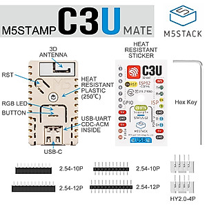 MakerFocus M5Stack M5Stamp C3U Development Kit: 2pcs ESP32-C3 Wi-Fi IoT Development Board Microcontroller for Industrial, Smart Home, wearables, DIY Supports Ar duino ESP32-IDF